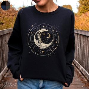 Crescent Moon Jumper, Celestial Moon and Stars Sweatshirt, Vintage ...