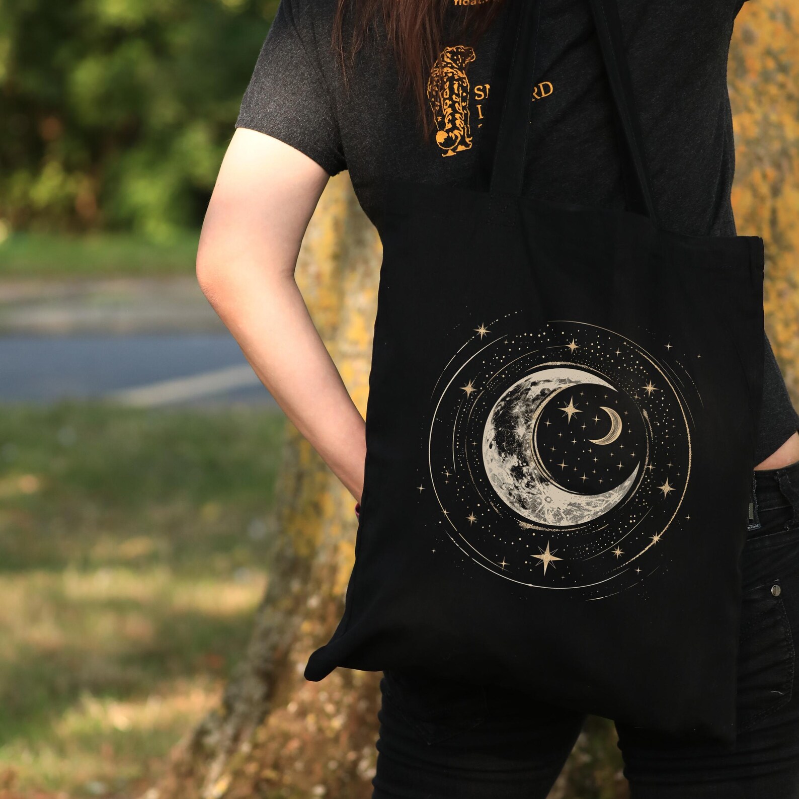 Crescent Moon Tote Bag, Boho Mystic Moon Bag, Moon Phase Canvas Tote ...