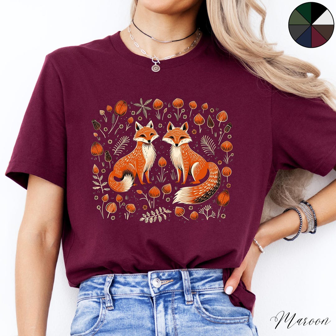 Forest Foxes Tshirt, Autumnal Boho Red Fox T Shirt, Floral Fox Shirt ...