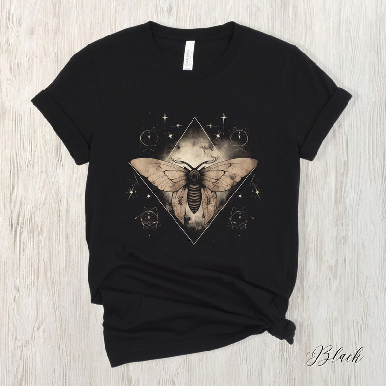 Astral Moth Black Tee Shirt, Boho Celestial Butterly Tshirt, Dark ...