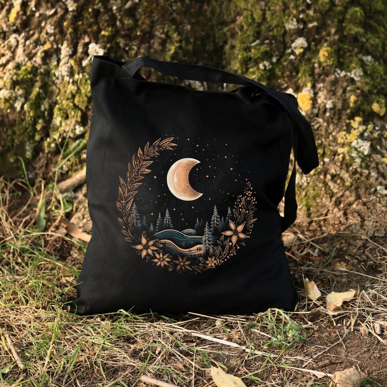Crescent Moon Tote Bag, Mystic Moon Bag, Celestial Tote Bag, Moon Tote ...