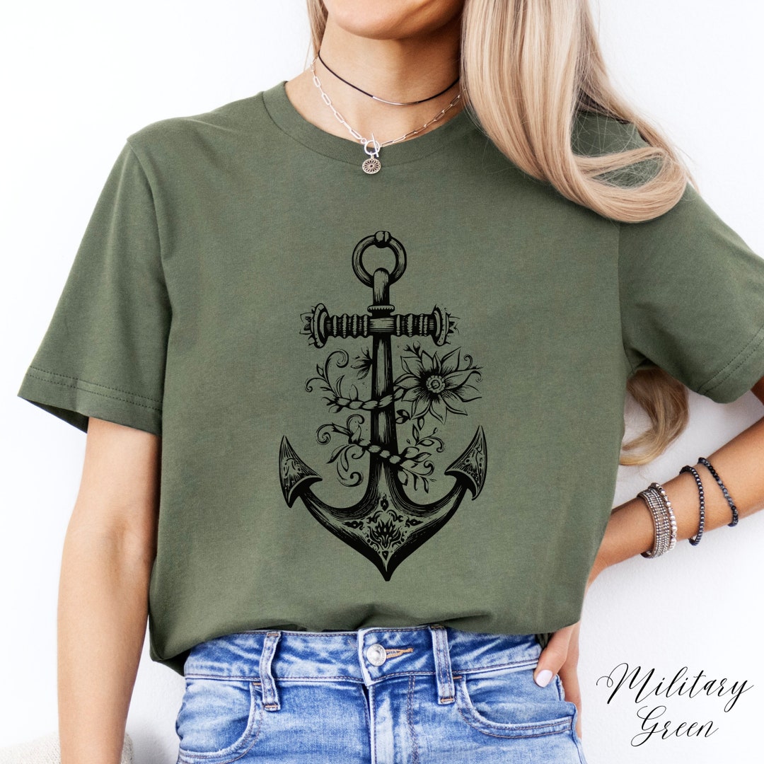 Boho Anchor With Wildflowers Tee Shirt, Nautical T-shirt, Grounding ...