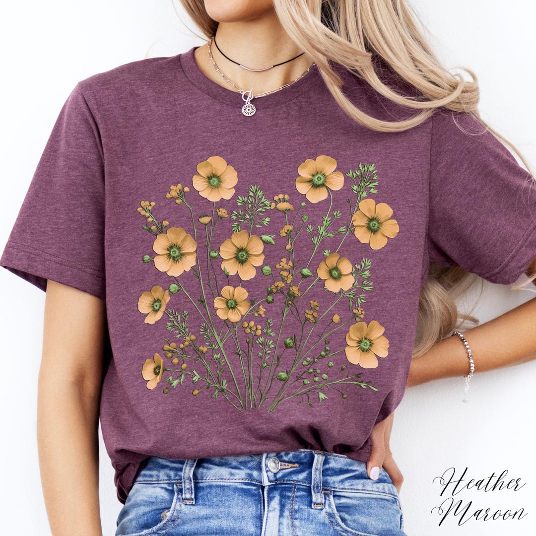 Yellow Flower Shirt, Boho Wildflower Shirt, Botanical Nature ...