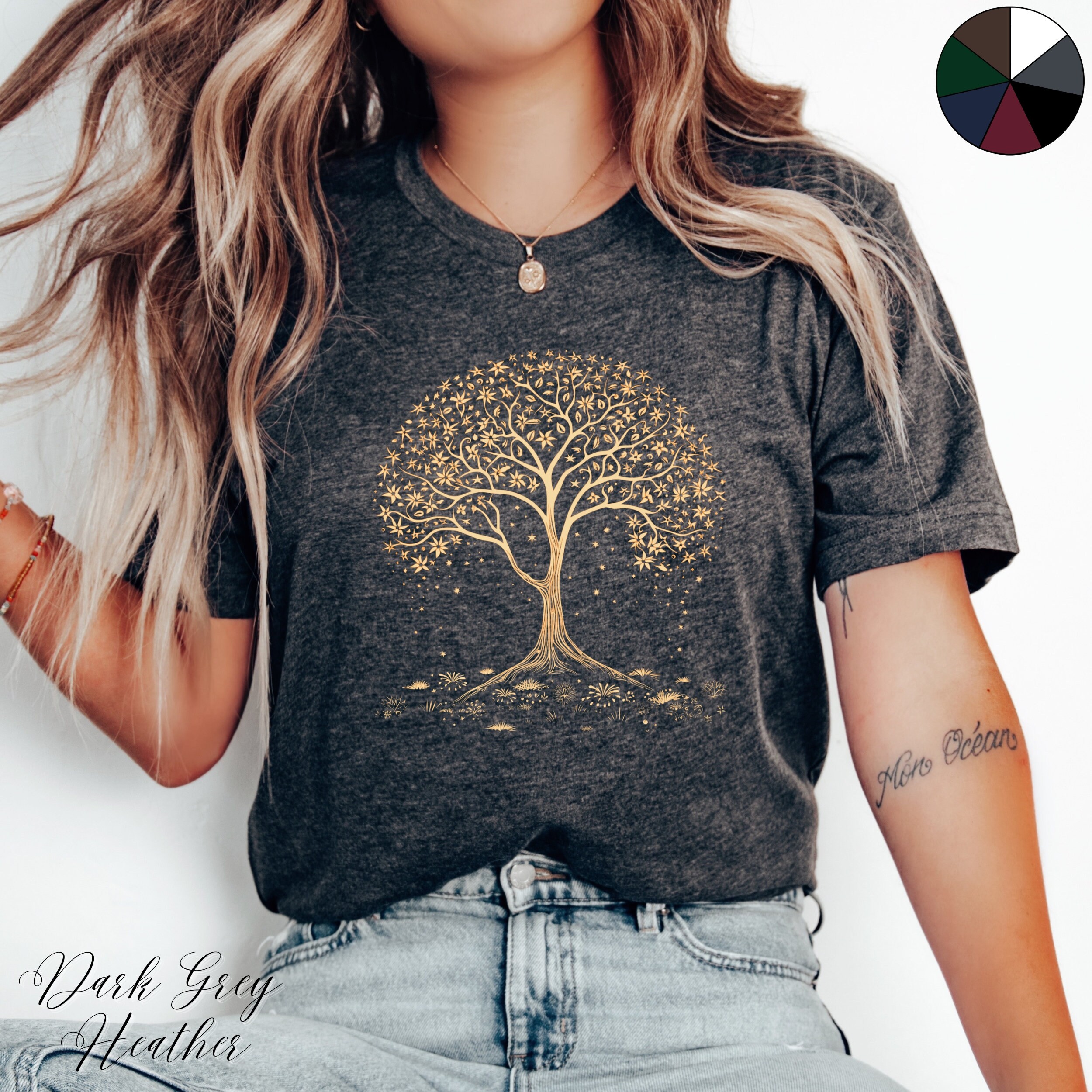 Vintage Gold Tree of Life T Shirt, Boho Woodland T Shirt, Celestial ...