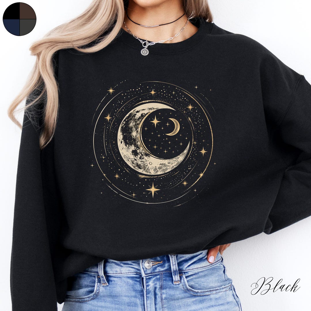 Crescent Moon Jumper, Celestial Moon and Stars Sweatshirt, Vintage ...