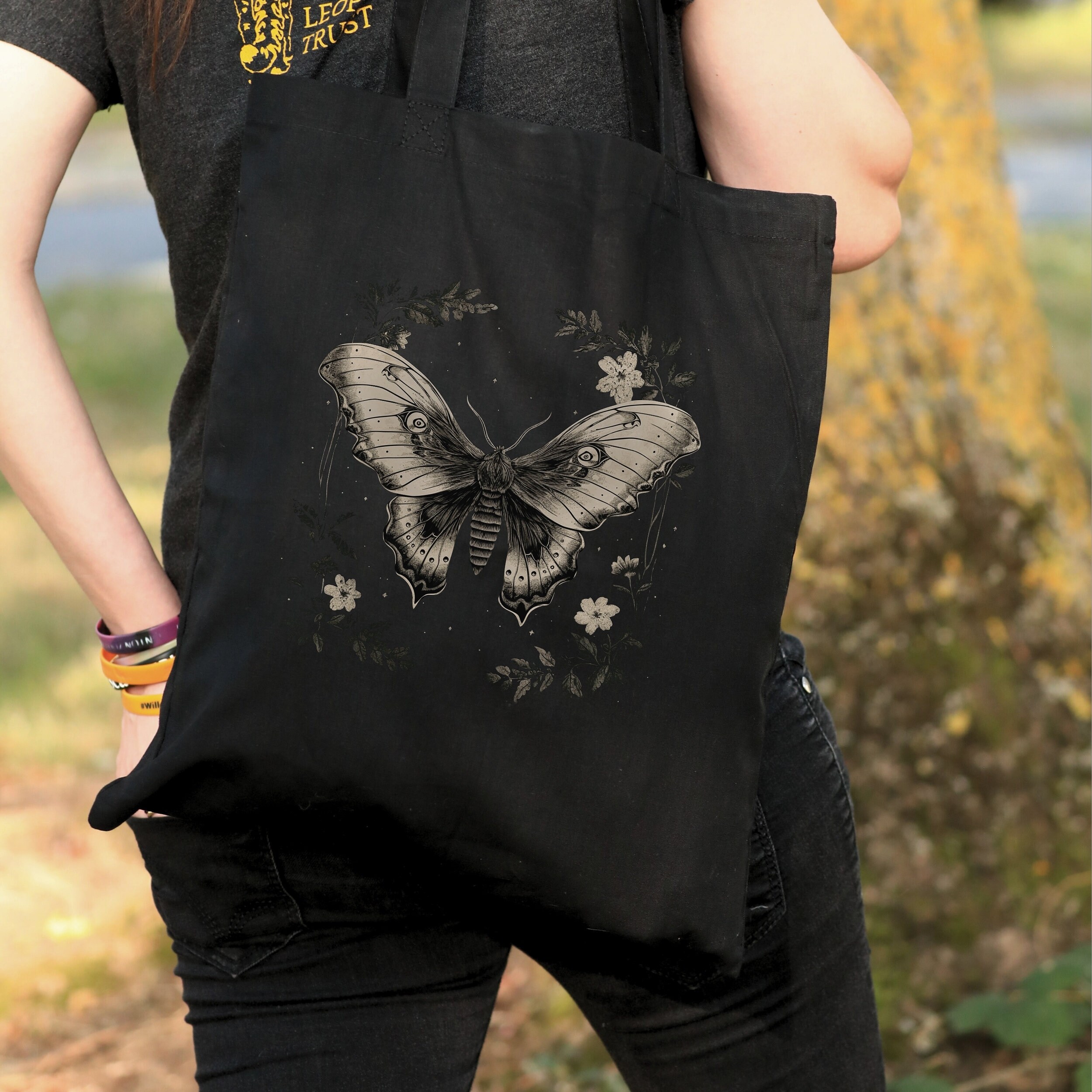 Dark Gothic Moth Tote Bag, All Seeing Moth Tote, Aesthetic Black Tote ...