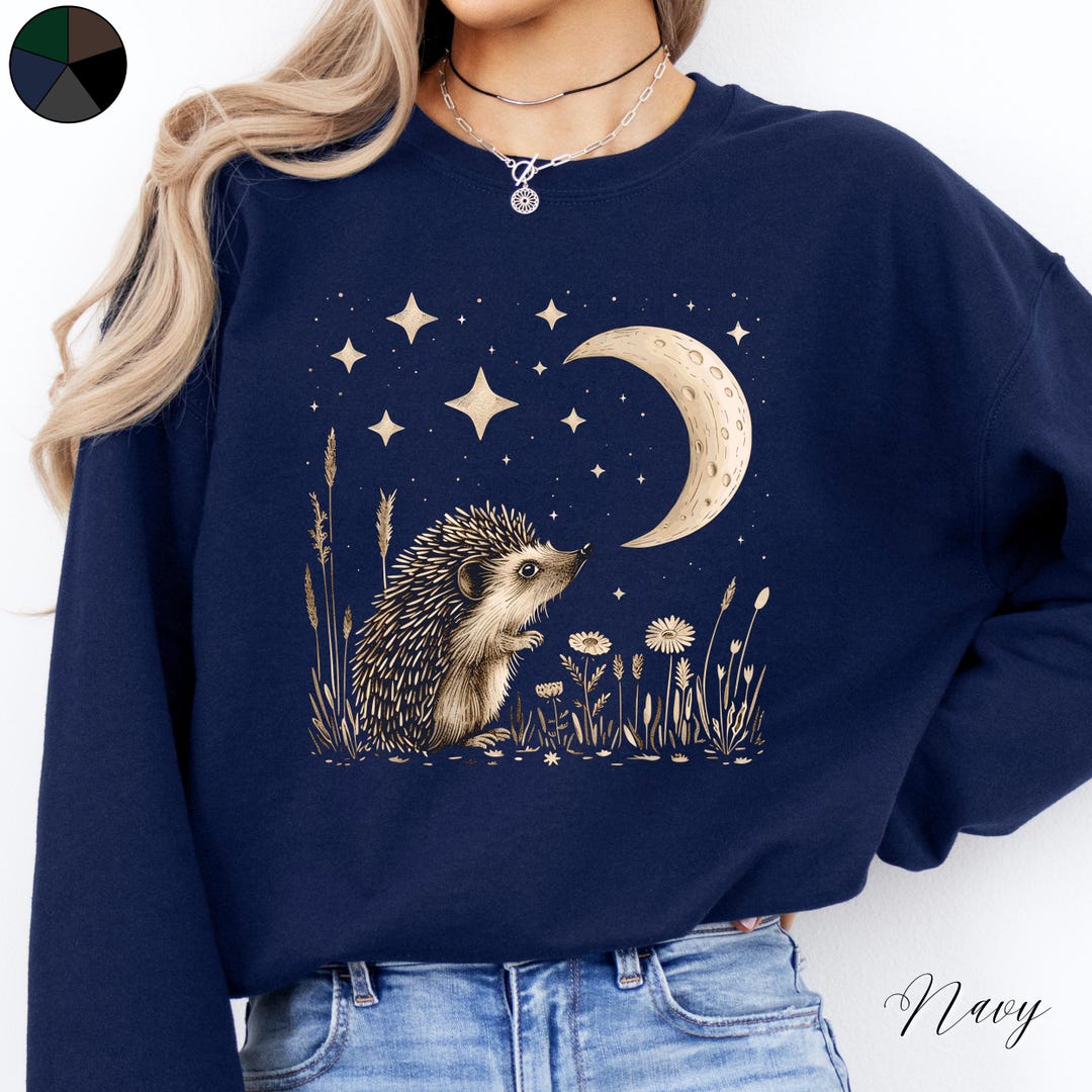 Hedgehog and Moon Jumper, Cute Hedgehog Sweatshirt, Forest Animal ...