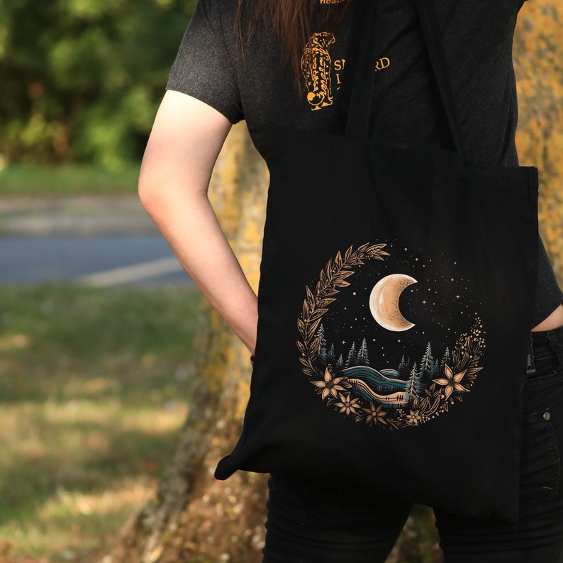 Crescent Moon Tote Bag, Mystic Moon Bag, Celestial Tote Bag, Moon Tote ...