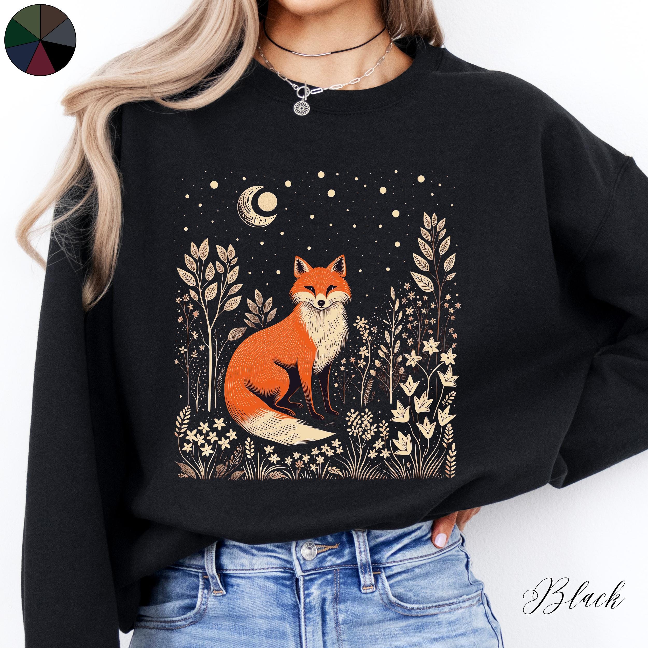 Moon and Fox Jumper, Red Fox Sweatshirt, Vintage Style Fox Sweater ...