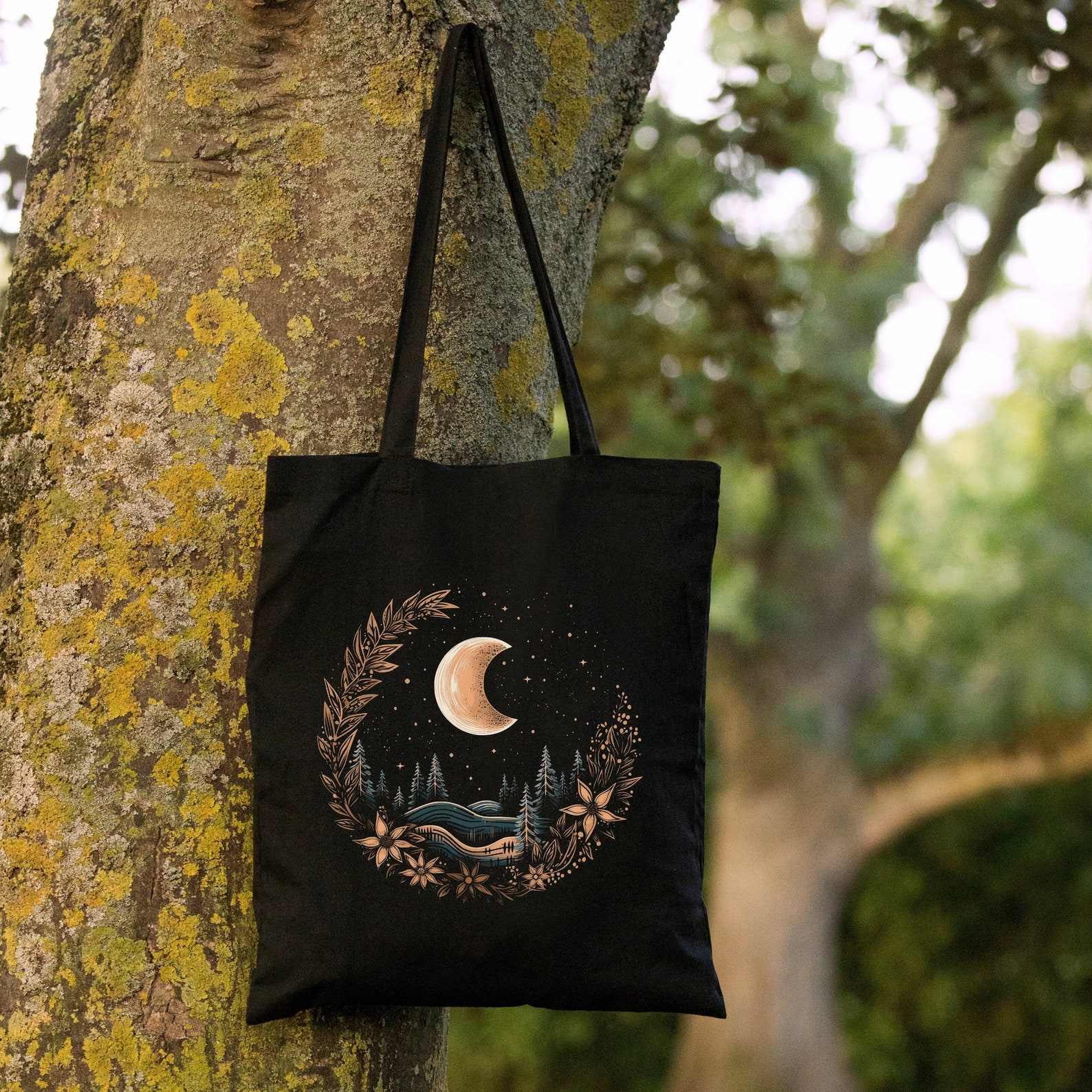 Crescent Moon Tote Bag, Mystic Moon Bag, Celestial Tote Bag, Moon Tote ...