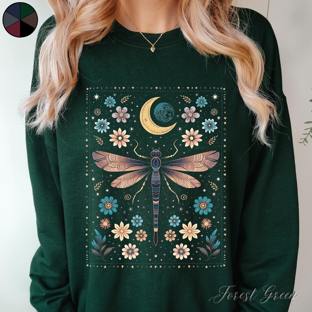 Celestial Dragonfly Sweatshirt, Bohemian Floral Shirt, Fairycore ...