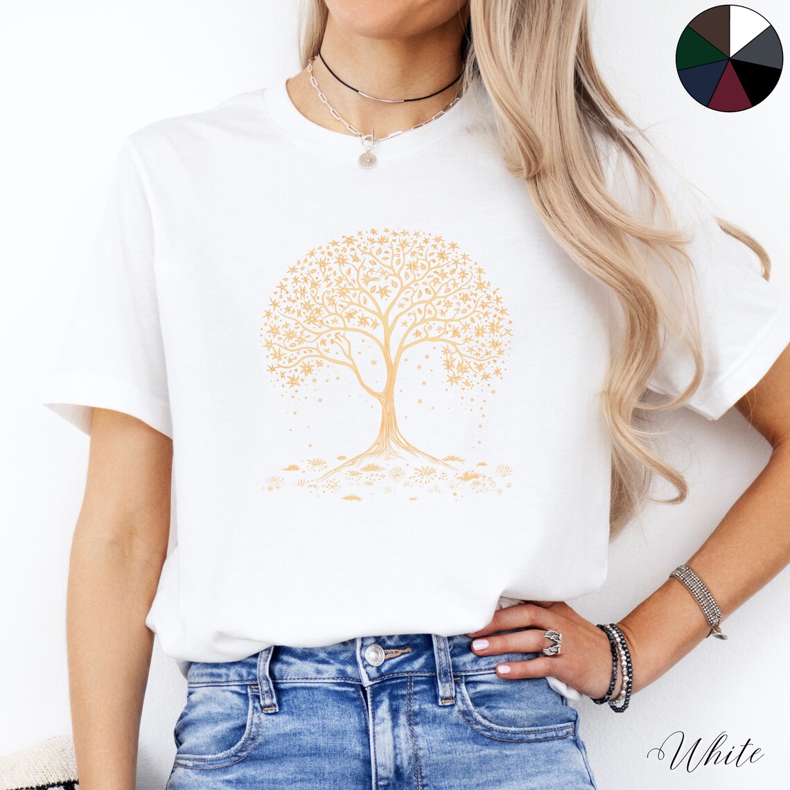 Vintage Gold Tree of Life T Shirt, Boho Woodland T Shirt, Celestial ...