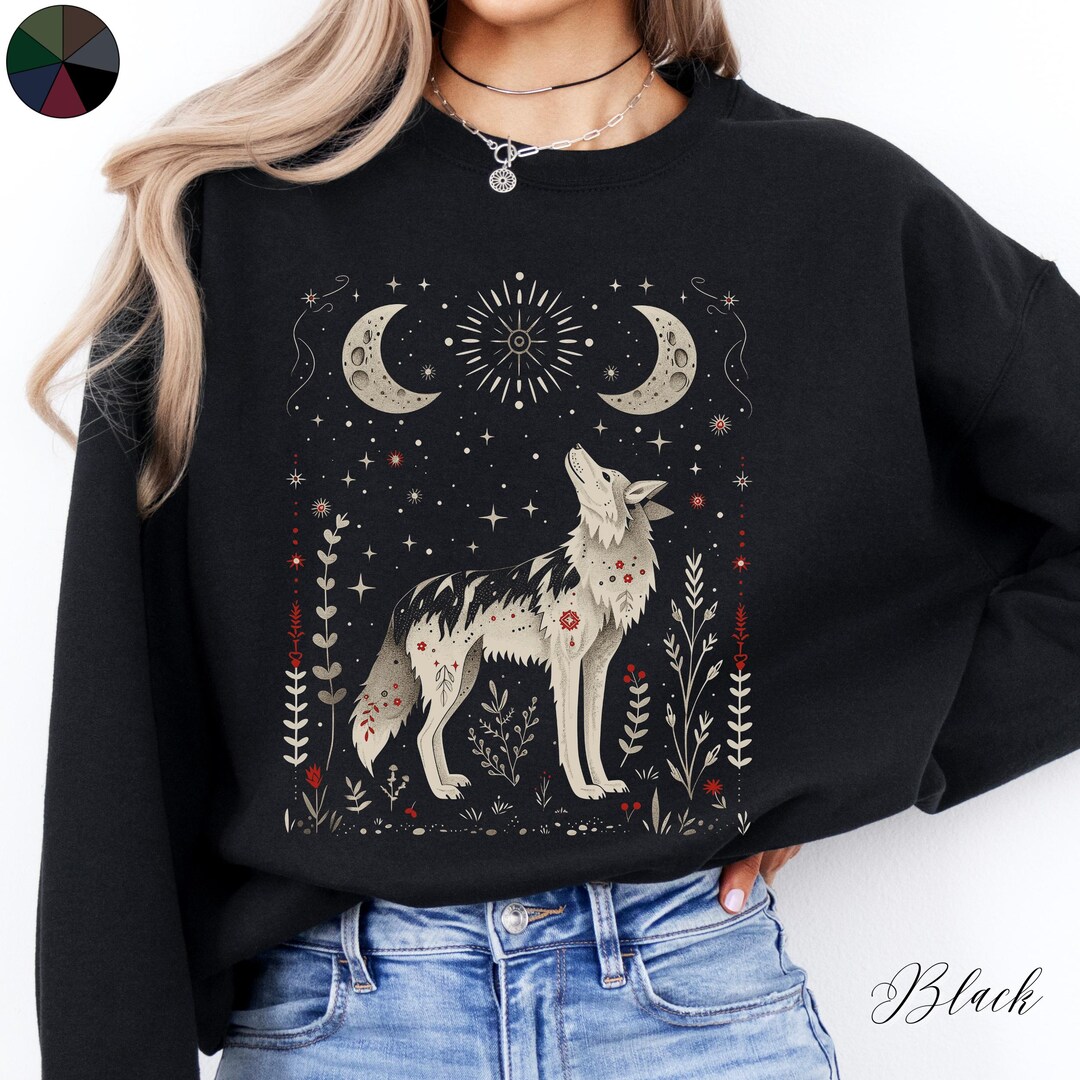 Scandinavian Wolf Jumper, Wolf and Moon Jumper, Forest Animal Sweater ...
