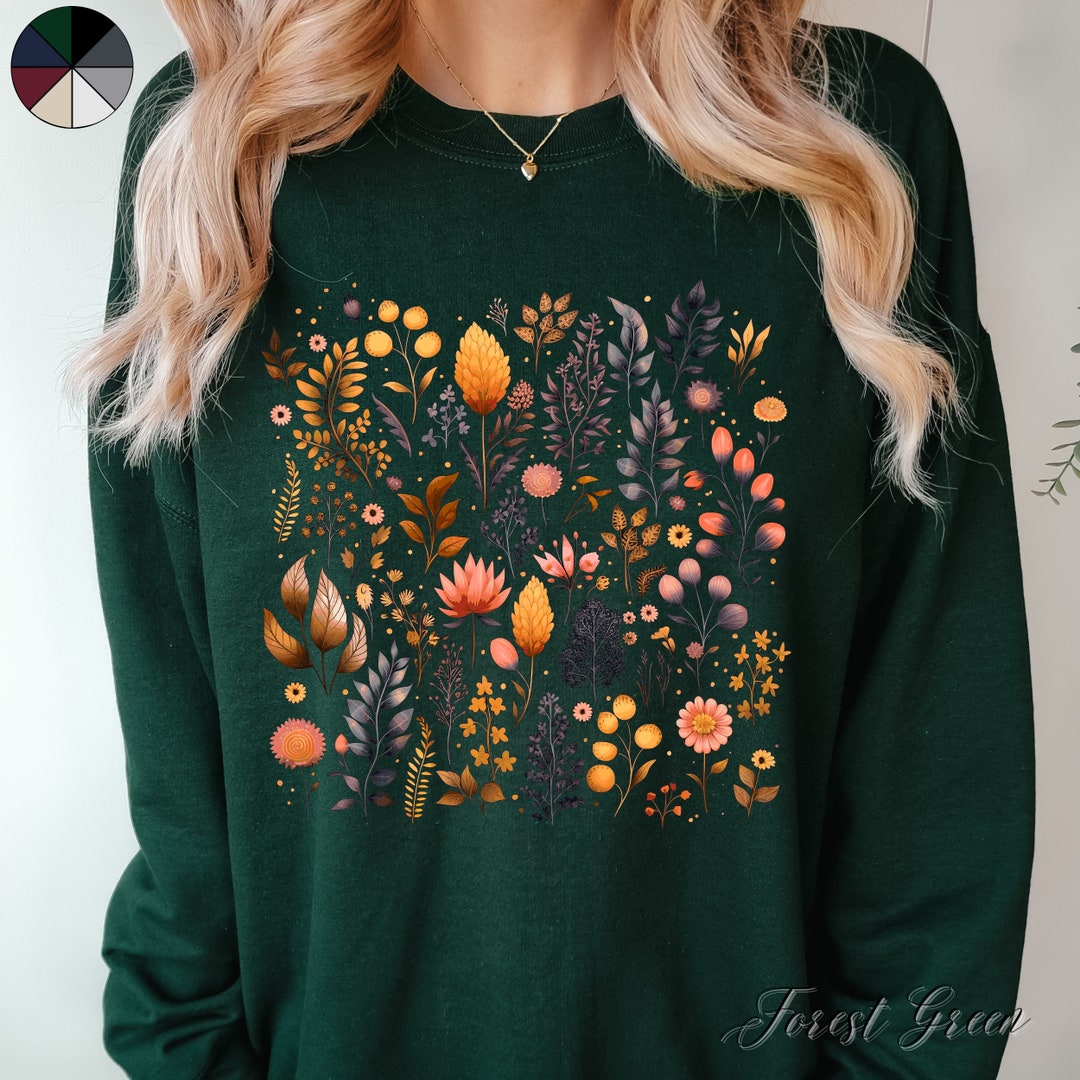 Autumn Wildflower Forest Sweatshirt, Boho Wild Flower Jumper, Floral ...