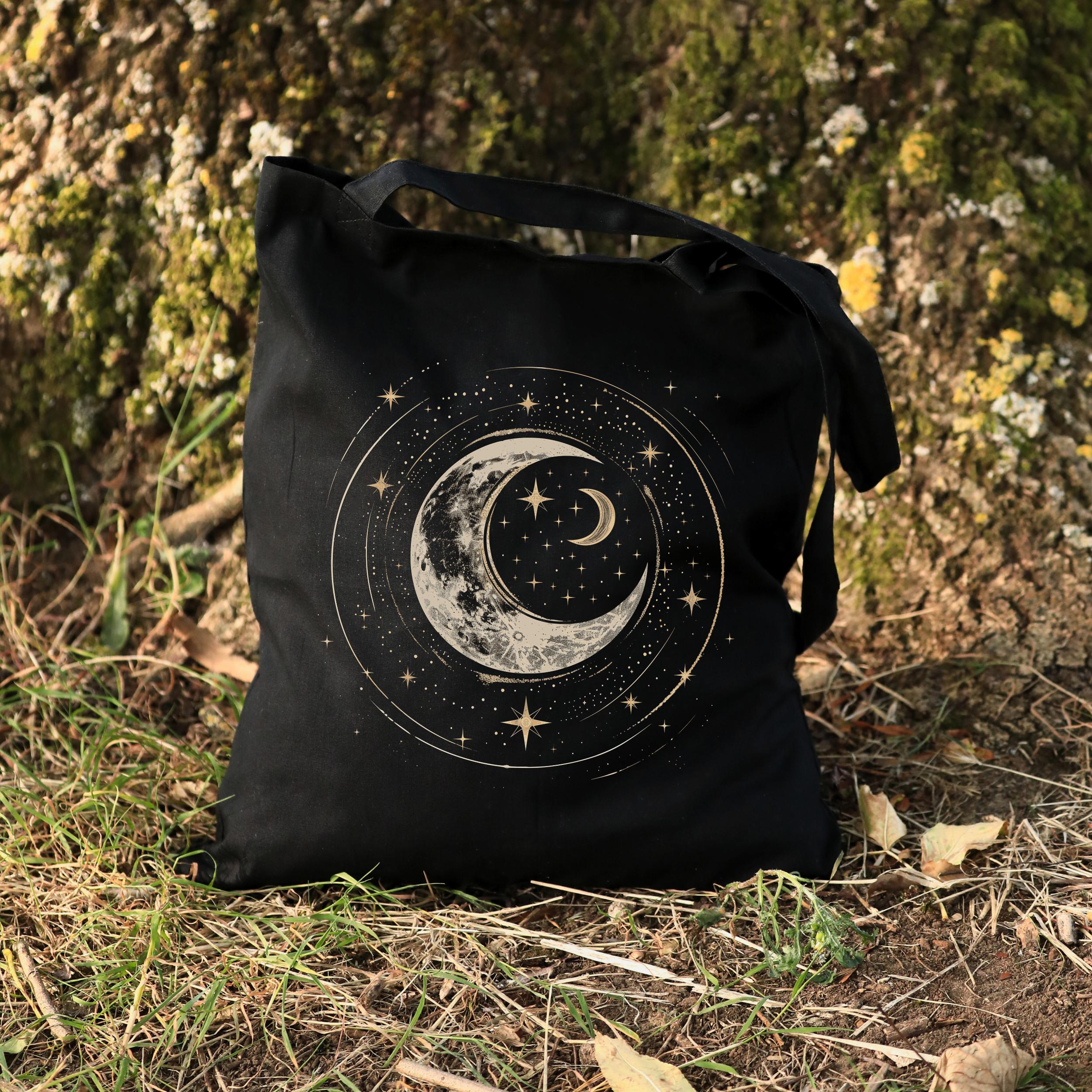 Crescent Moon Tote Bag, Boho Mystic Moon Bag, Moon Phase Canvas Tote ...