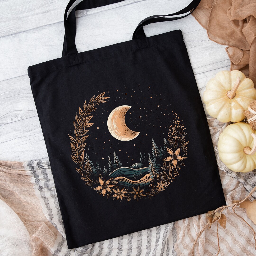 Crescent Moon Tote Bag, Mystic Moon Bag, Celestial Tote Bag, Moon Tote ...