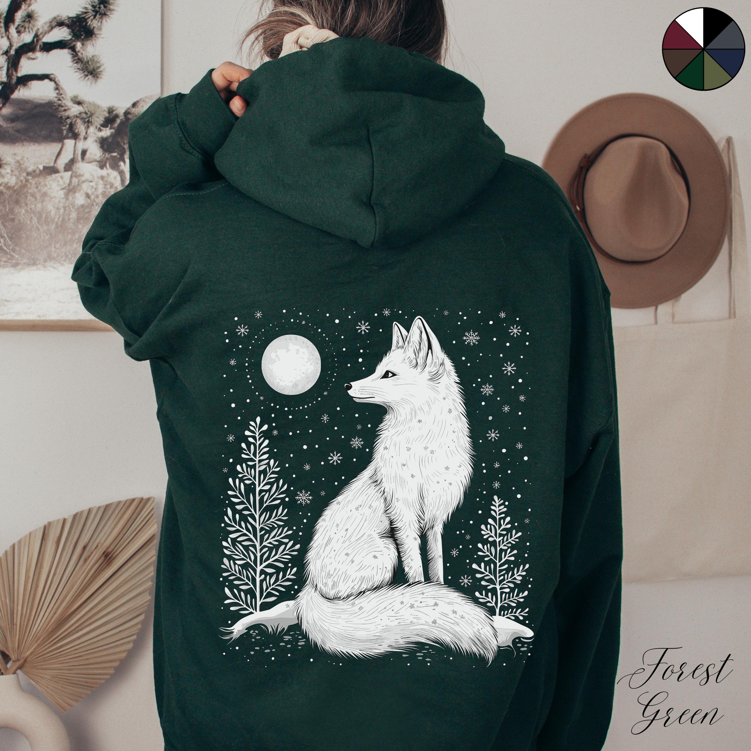 Arctic Fox Hoodie, White Fox Hoodie, Cute Moon and Fox Sweatshirt ...