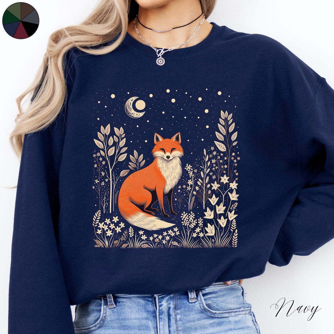 Fox and Moon Boho Jumper, Red Fox Sweatshirt, Enchanted Forest Clothes ...