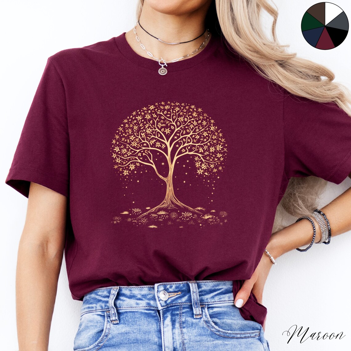 Vintage Gold Tree of Life T Shirt, Boho Woodland T Shirt, Celestial ...