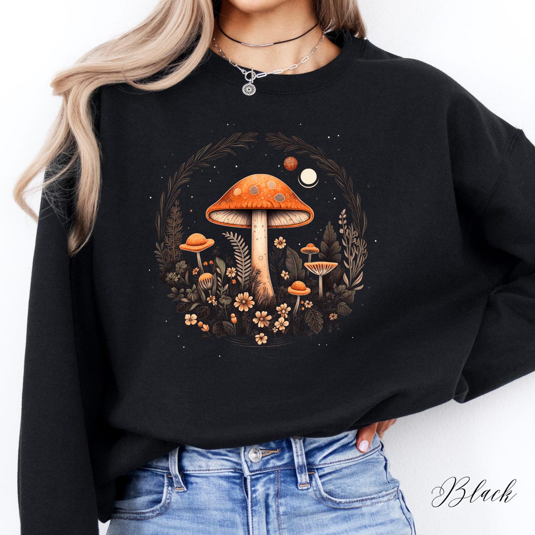 Goblincore Mushroom and Moon Jumper, Mystic Mushroom Sweatshirt, Dark ...