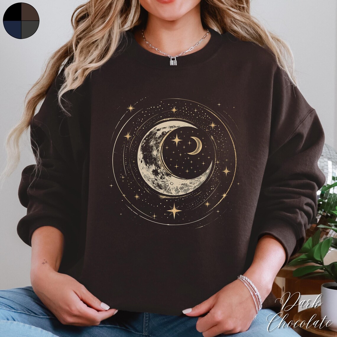 Crescent Moon Jumper, Celestial Moon and Stars Sweatshirt, Vintage ...