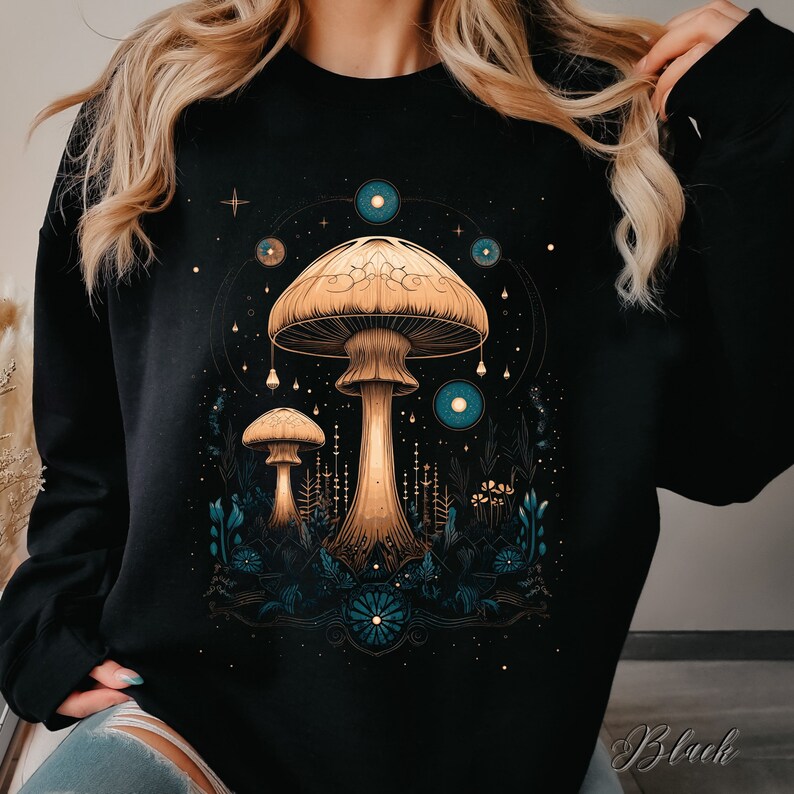 Dark Academia Mystic Mushroom Jumper, Celestial Mushroom Graphic ...