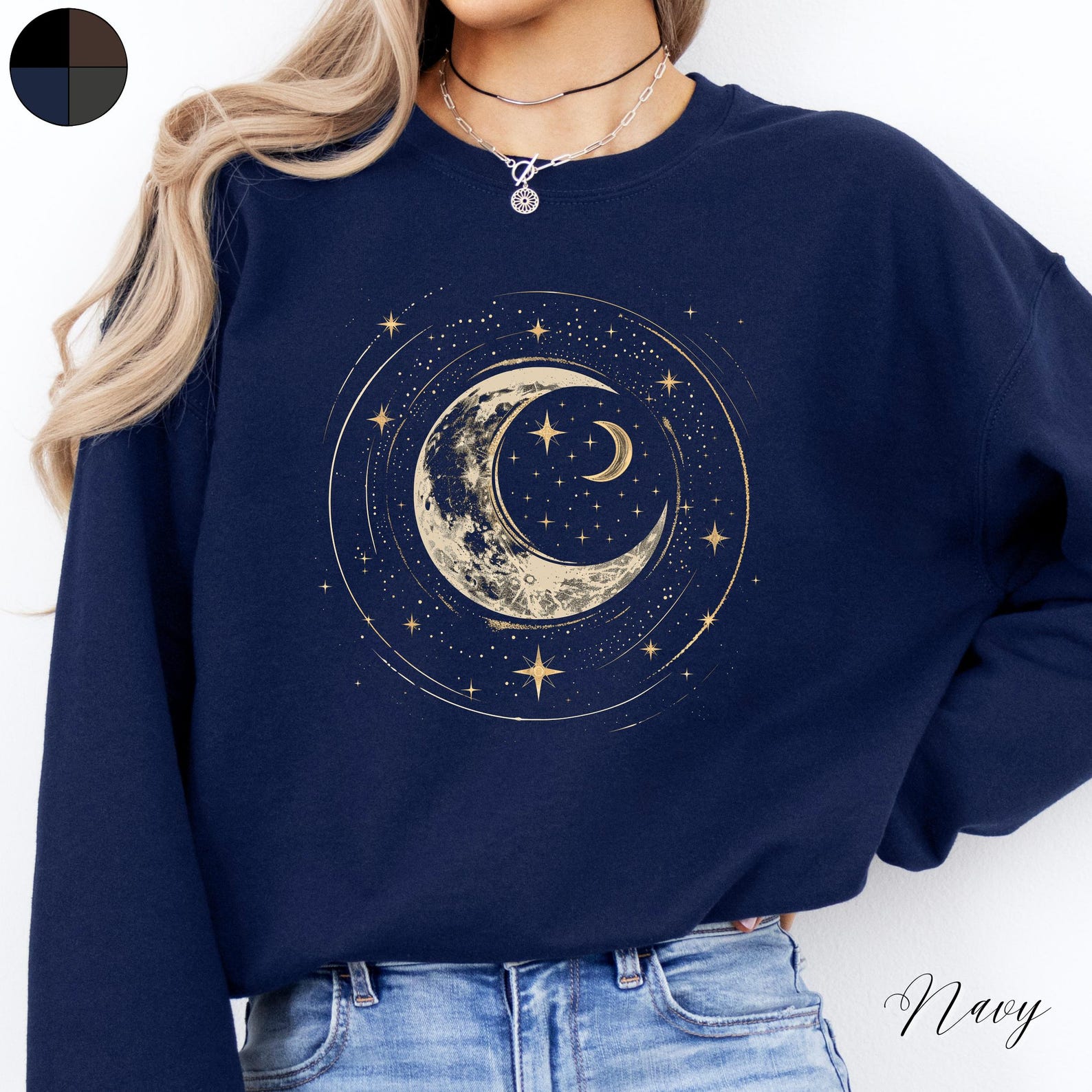 Crescent Moon Jumper, Celestial Moon and Stars Sweatshirt, Vintage ...