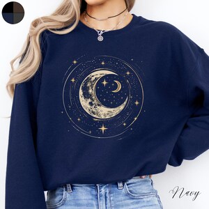 Crescent Moon Jumper, Celestial Moon and Stars Sweatshirt, Vintage ...