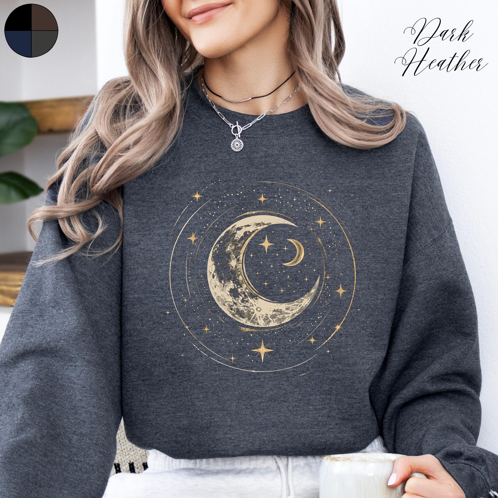 Crescent Moon Jumper, Celestial Moon and Stars Sweatshirt, Vintage ...