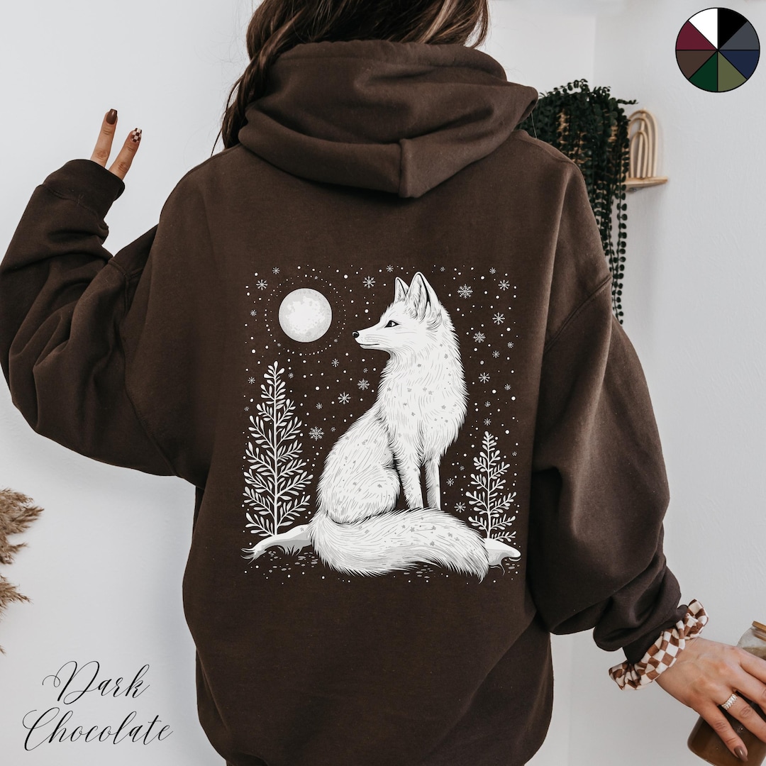 Arctic Fox Hoodie, White Fox Hoodie, Cute Moon and Fox Sweatshirt ...