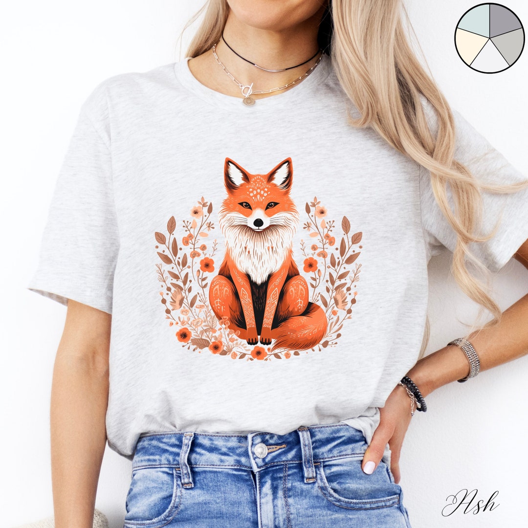 Cottagecore Red Fox Shirt, Flower Fox Tshirt, Cute Fox T Shirt, Boho ...