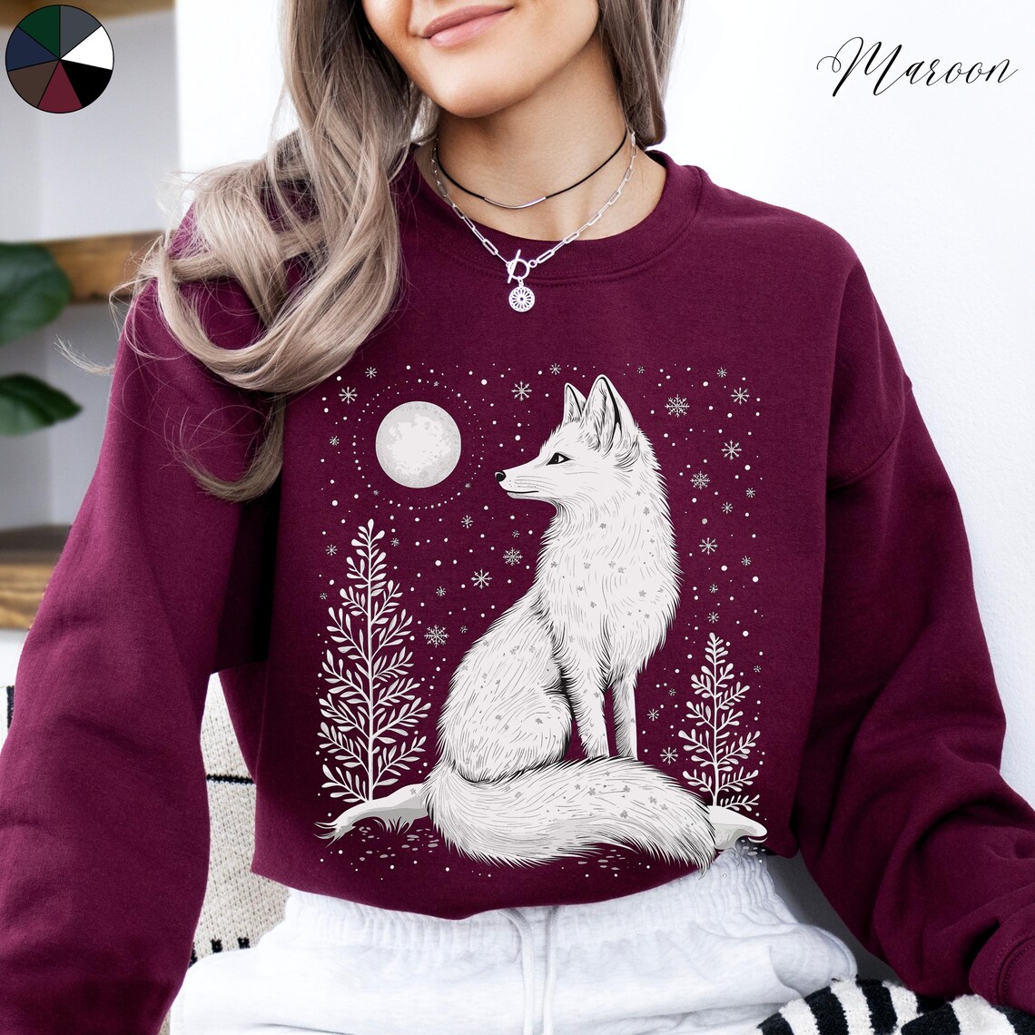 Arctic Fox Jumper, Cute White Fox Sweatshirt, Christmas Sweatshirt ...