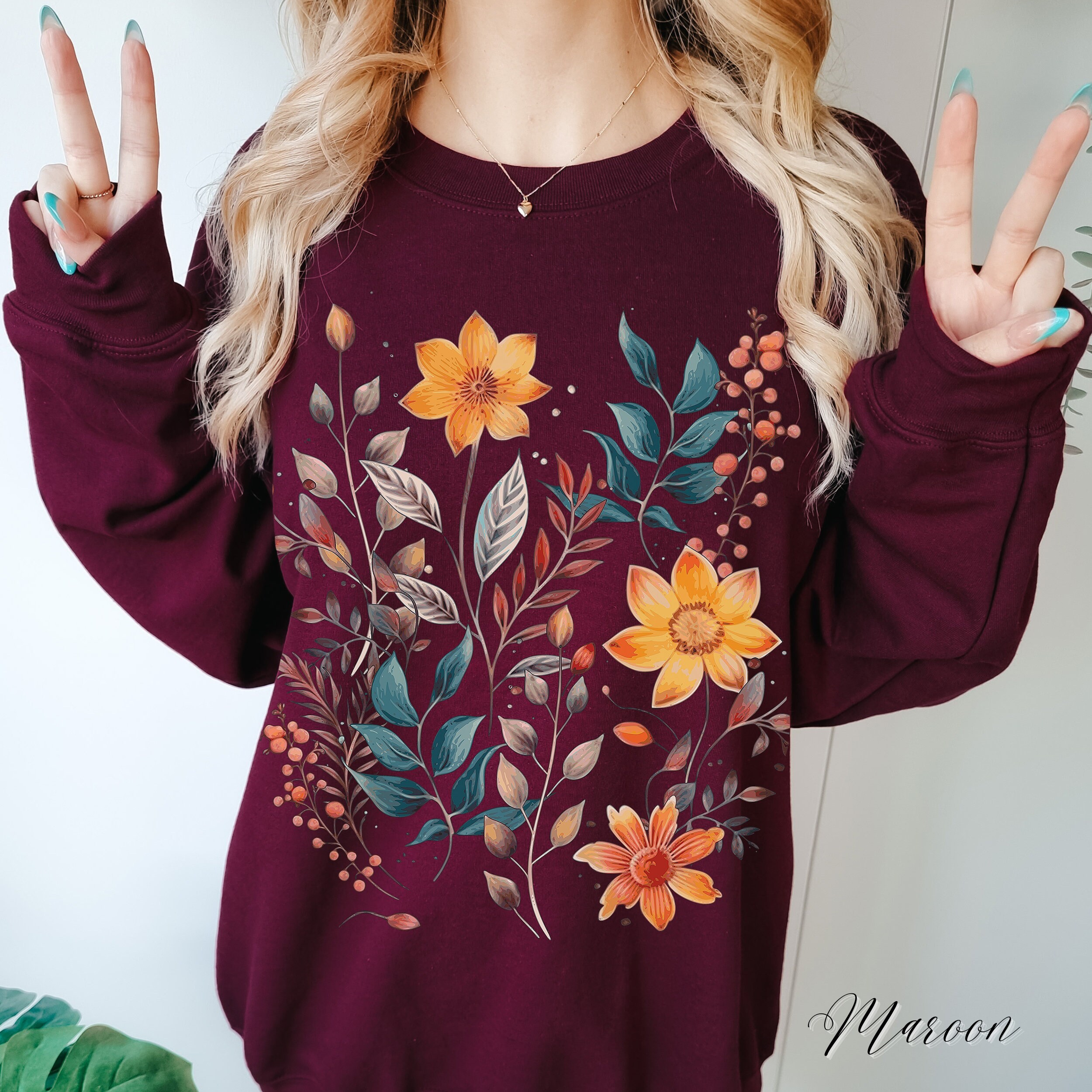 Cottagecore Autumn Flower Sweatshirt, Floral Sweatshirt, Wildflower ...