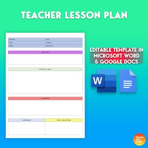 EDITABLE Lesson Plan Template in Google Docs & Microsoft Word, Simple ...
