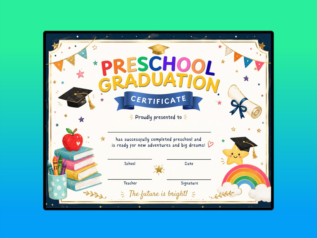 Preschool Graduation Certificate, Personalized Pre-k Diploma, Kids End ...
