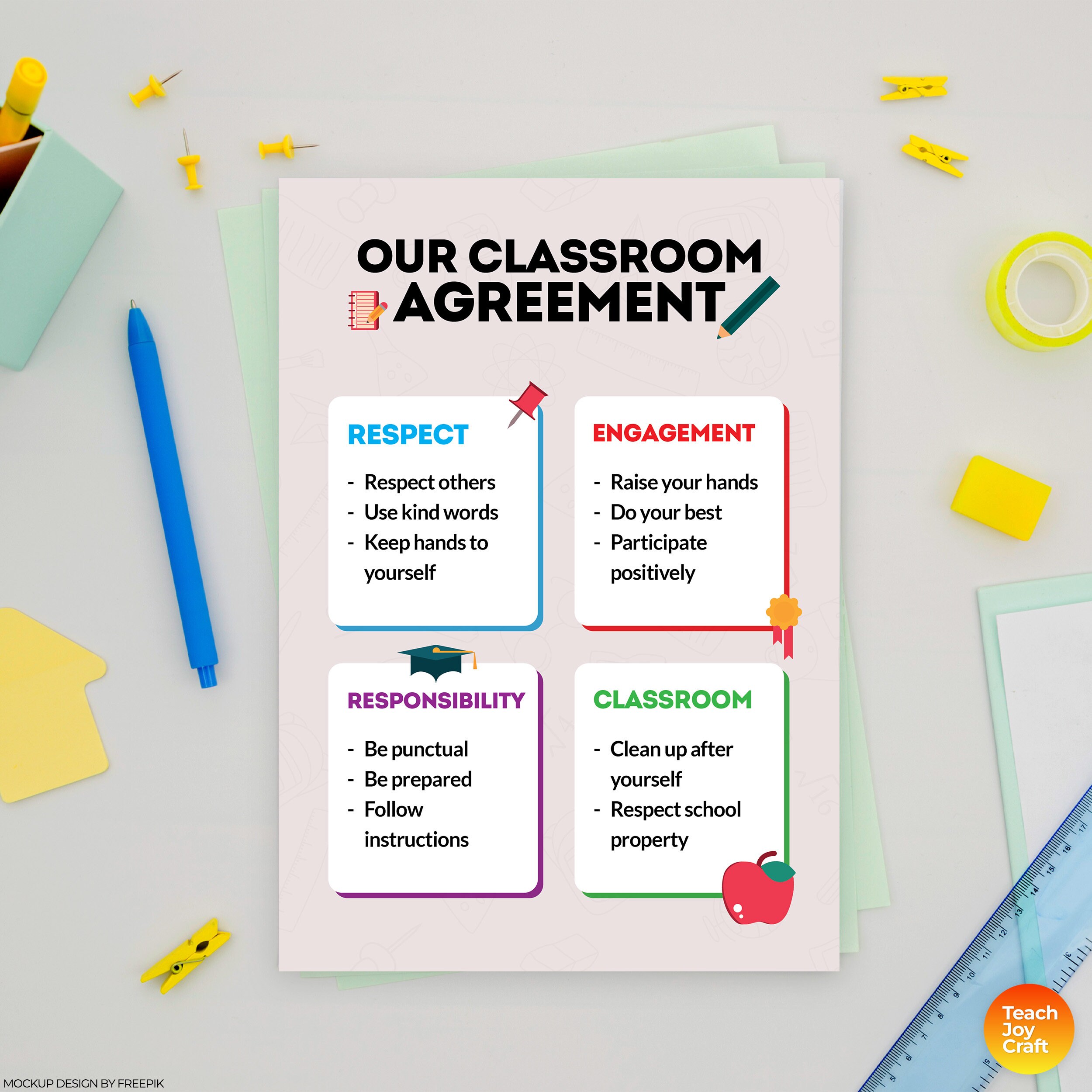 Classroom Rules Agreement Poster, Teacher Decor (printable PDF) - Etsy