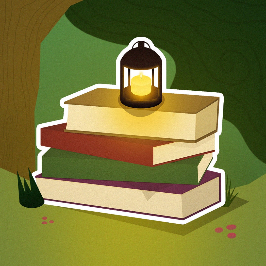 Cozy and Fun Book Stack Sticker | Books With Lantern Cozy Warm Colors ...