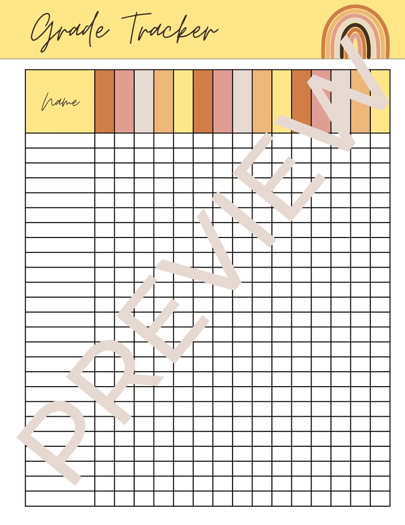 Boho Rainbow Grade Tracker Printable PDF - Etsy