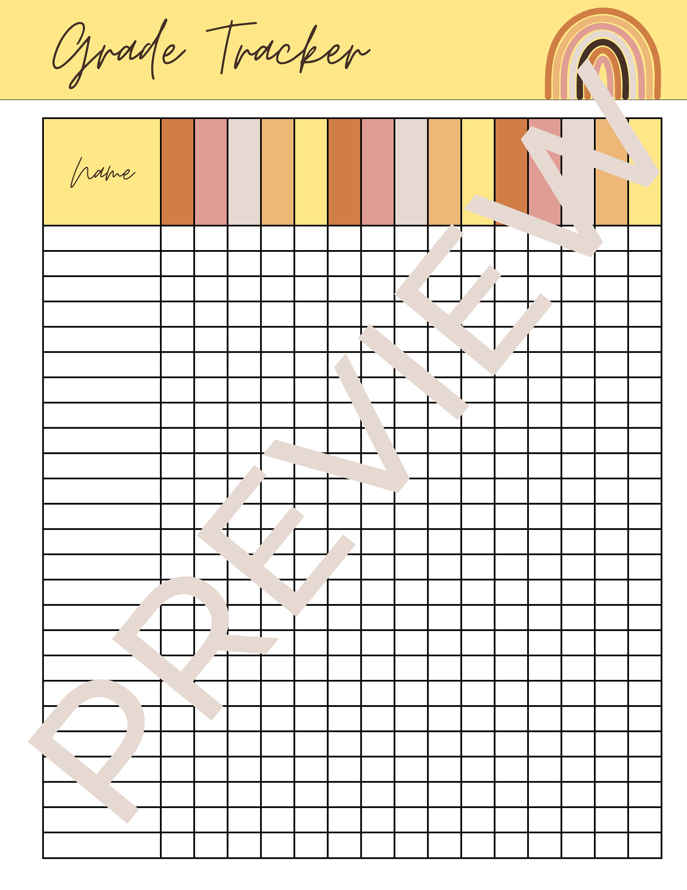 Boho Rainbow Grade Tracker Printable PDF - Etsy