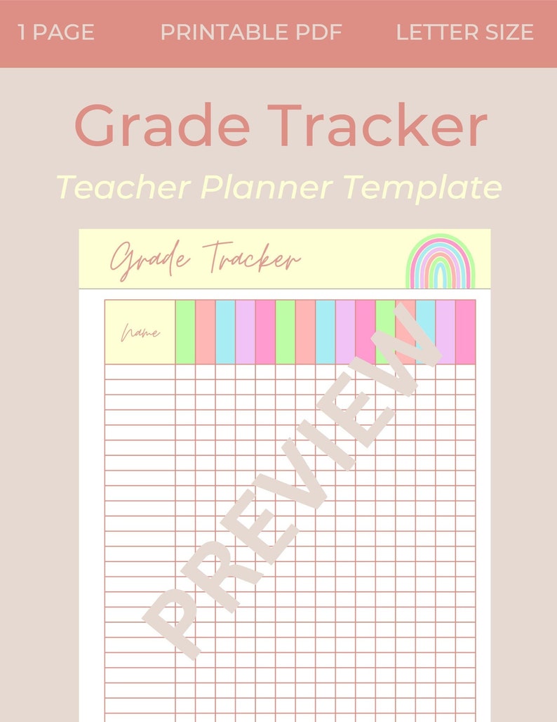 Pastel Rainbow Grade Tracker - Printable PDF - Etsy