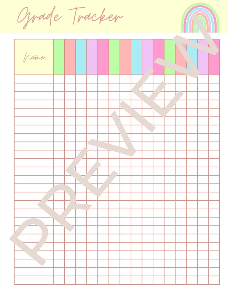 Pastel Rainbow Grade Tracker - Printable PDF - Etsy