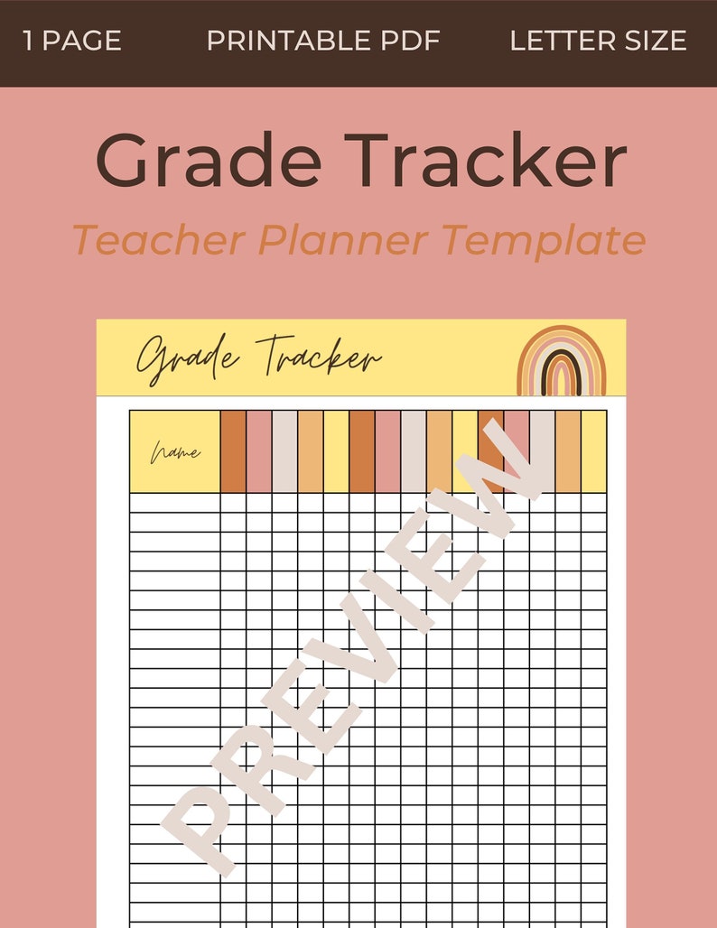 Boho Rainbow Grade Tracker Printable PDF - Etsy