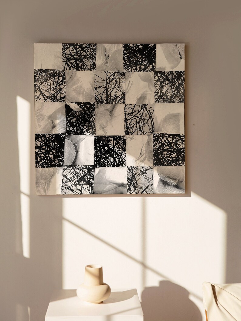 Monochrome Checkered Art Print | Modern Industrial Decor | Minimalist ...