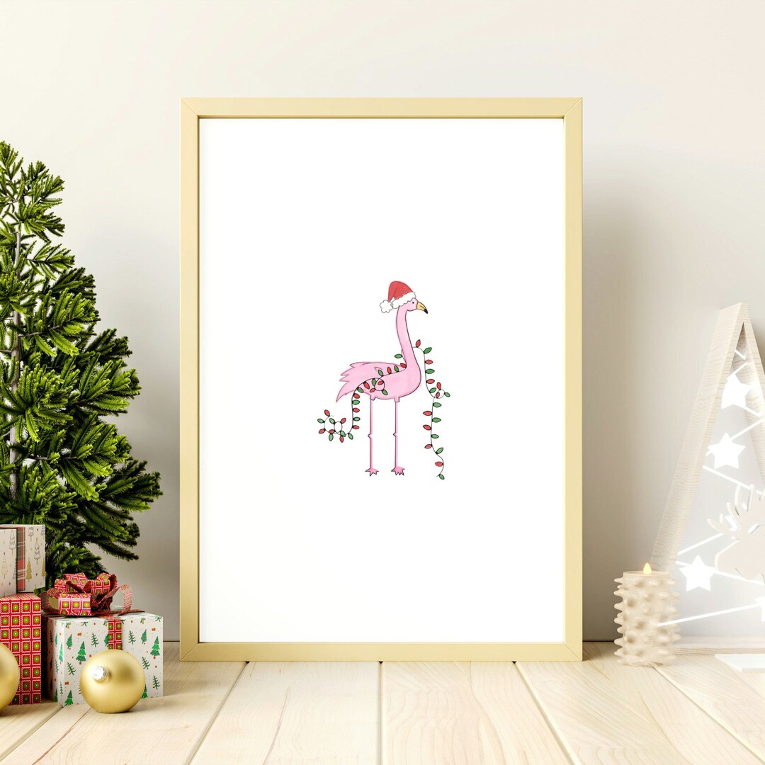 Christmas Flamingo Print | Flamingo Wall Art | Holiday Decor | Festive ...