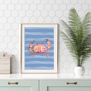 Beachy Colorful Watercolor Crab Print - Beachy Wall Art for Coastal ...