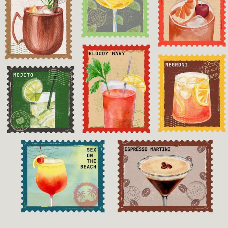 DIGITAL DOWNLOAD Cocktail Stamp Print | Espresso Martini Print | Aperol ...