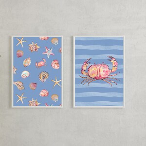 Beachy Colorful Watercolor Crab Print - Beachy Wall Art for Coastal ...