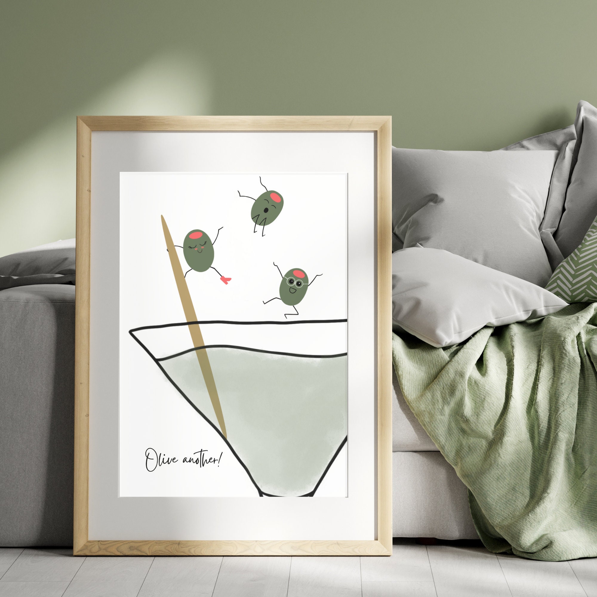 Cute Martini Poster | Olive Illustration | Bar Cart Decor | Martini ...