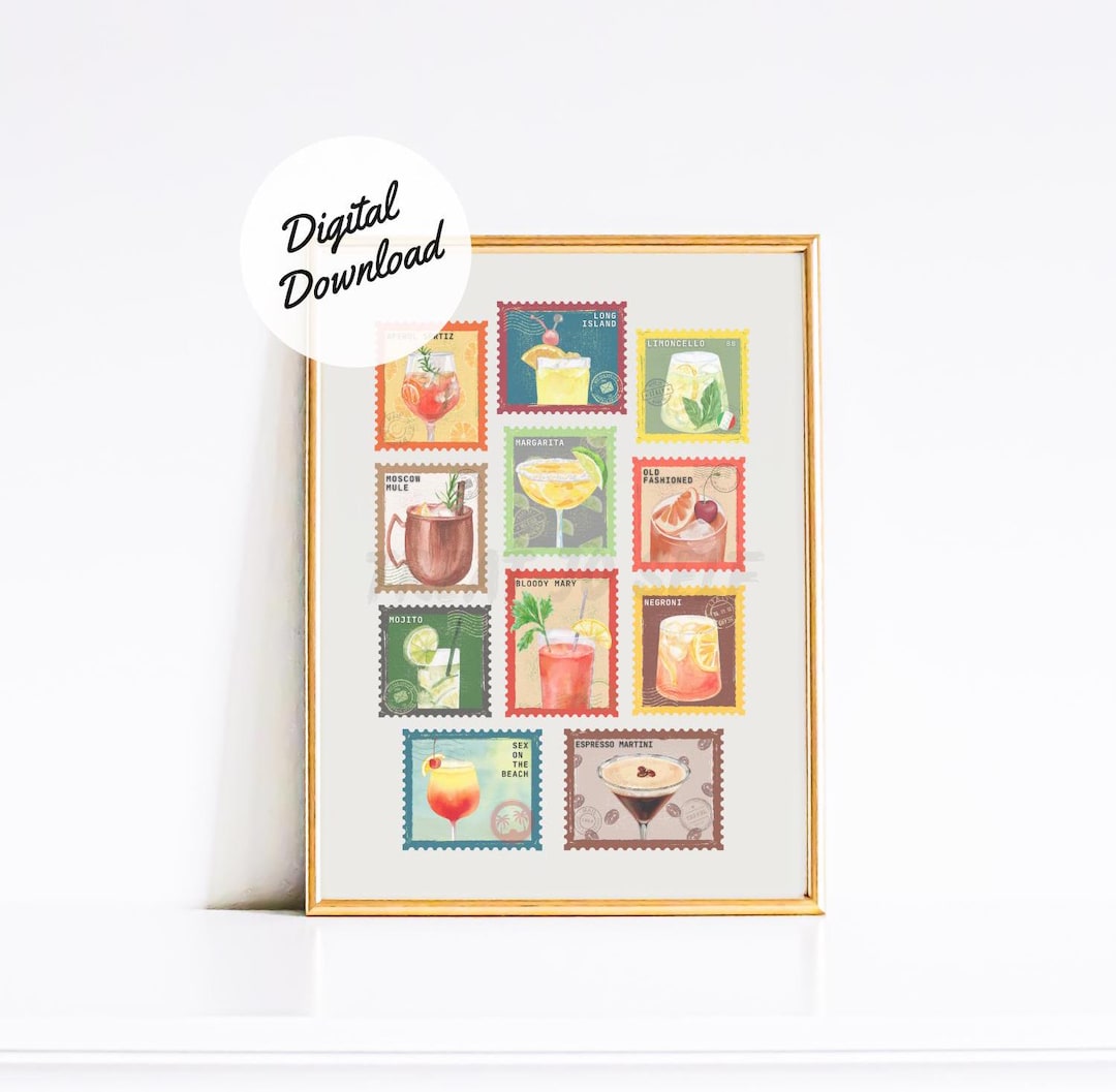 DIGITAL DOWNLOAD Cocktail Stamp Print | Espresso Martini Print | Aperol ...