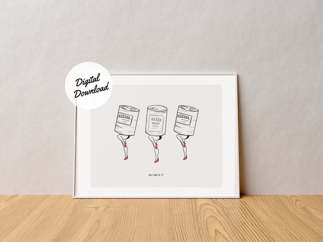 Cute Cans Dancing Kitchen Digital Print | Hand Drawn Punny Poster ...